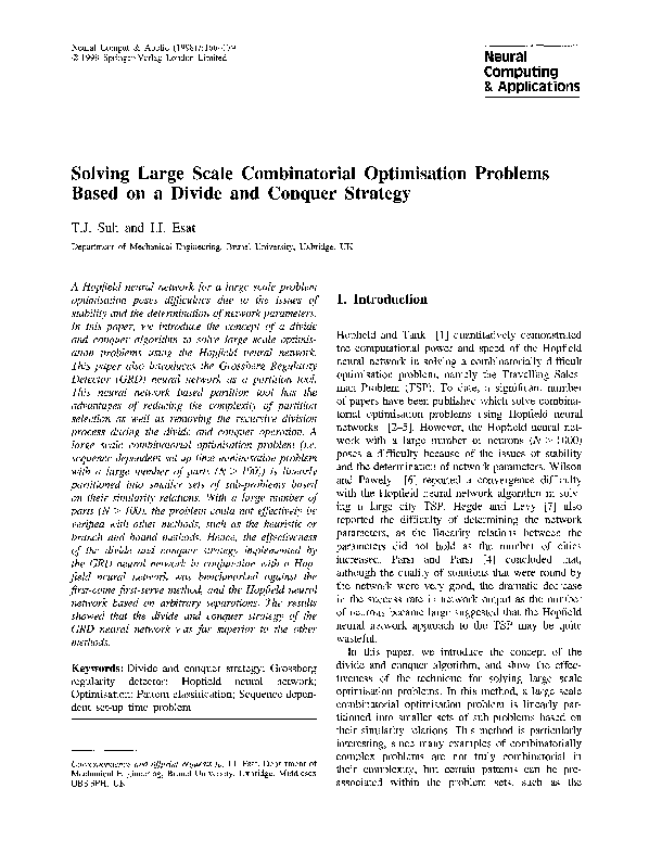 Pdf Solving Large Scale Combinatorial Optimisation Problems Based On A Divide And Conquer Strategy