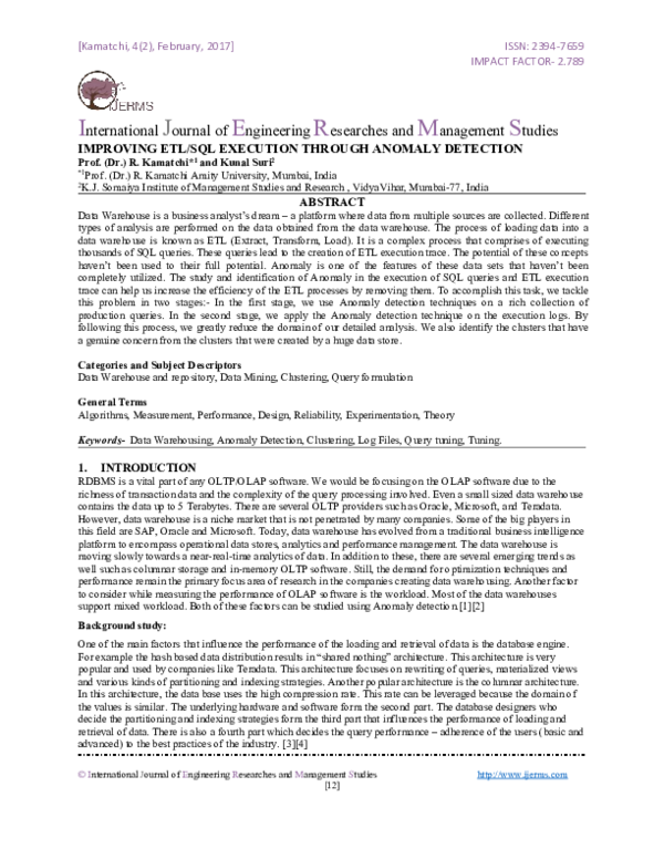 Pdf Improving Etl Sql Execution Through Anomaly Detection