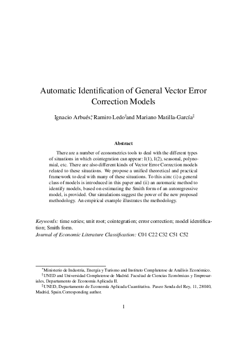 (PDF) Automatic Identification of General Vector Error Correction Models