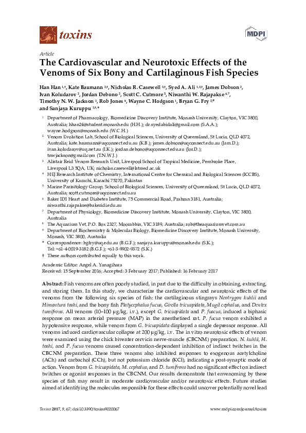 (PDF) The Cardiovascular and Neurotoxic Effects of the Venoms of Six ...