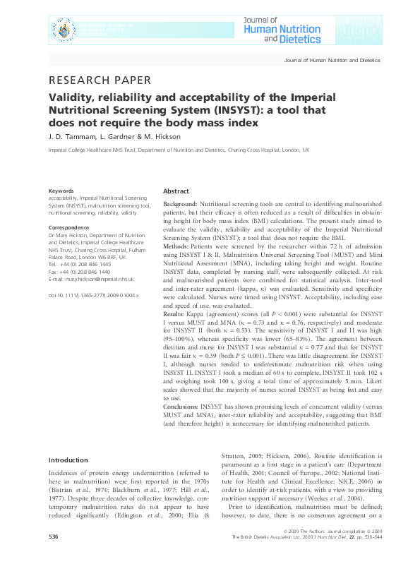 (PDF) Validity, reliability and acceptability of the Imperial ...