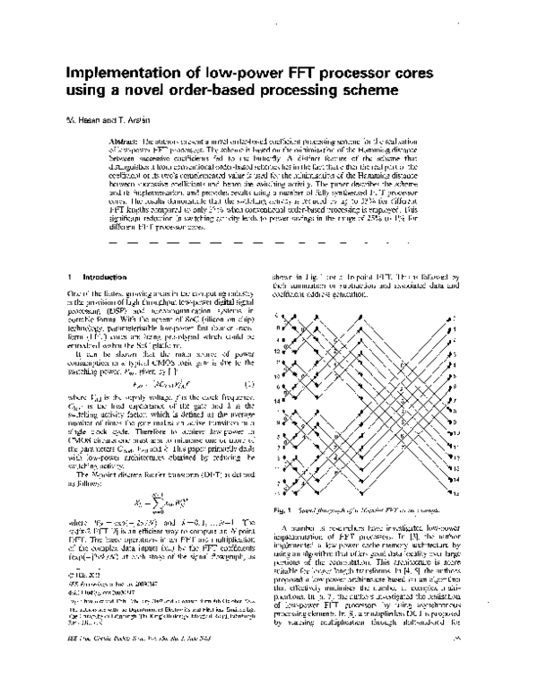 Pdf Implementation Of Low Power Fft Processor Cores Using A Novel