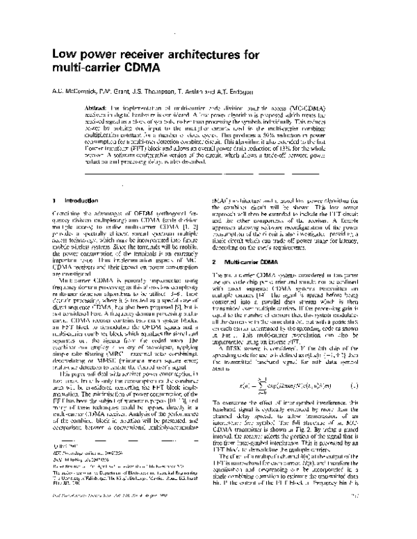 (PDF) Low power receiver architectures for multi-carrier CDMA