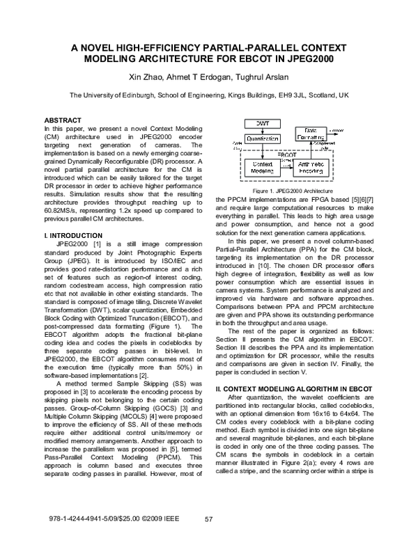 Pdf A Novel High Efficiency Partial Parallel Context Modeling Architecture For Ebcot In