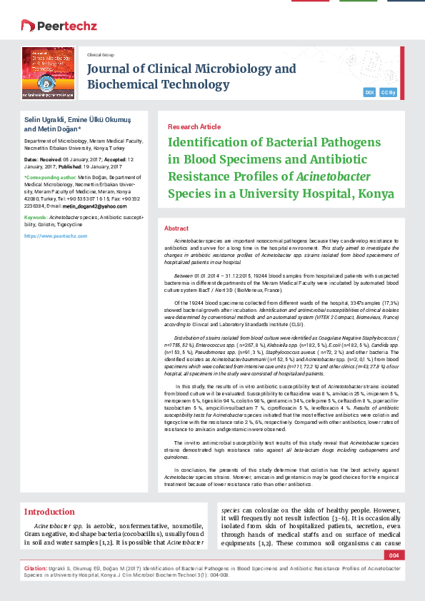 (PDF) Identification of Bacterial Pathogens in Blood Specimens and Antibiotic