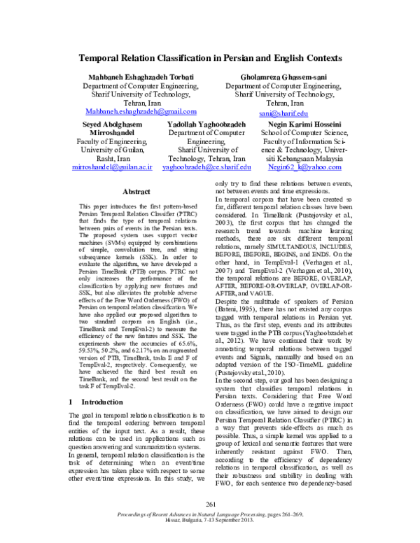 Temporal relation classification in Persian and english contexts