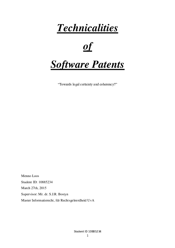 (PDF) Technicalities of Software Patents - patentability of software