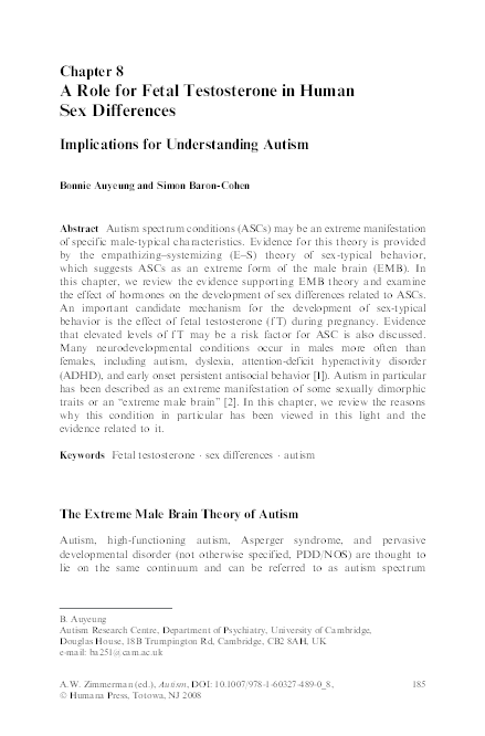 Pdf A Role For Fetal Testosterone In Human Sex Differences