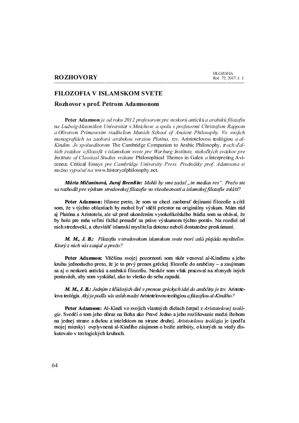 (PDF) Philosophy in the Islamic World. Interview with prof. Peter ...