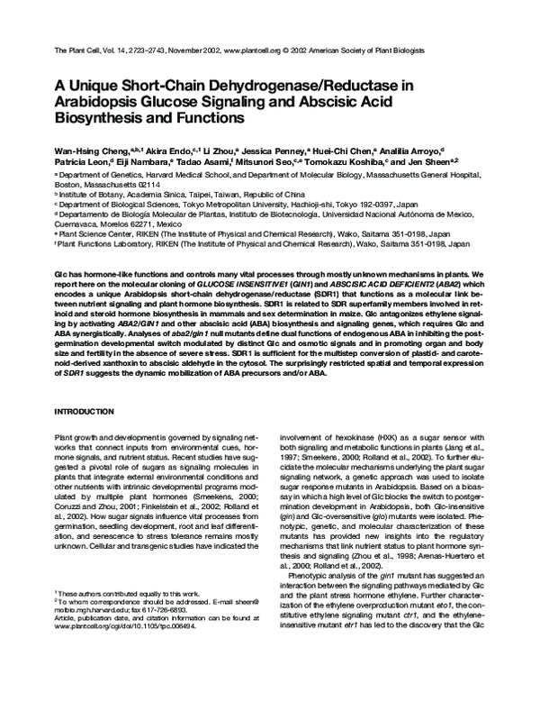(PDF) A unique short-chain dehydrogenase/reductase in Arabidopsis ...