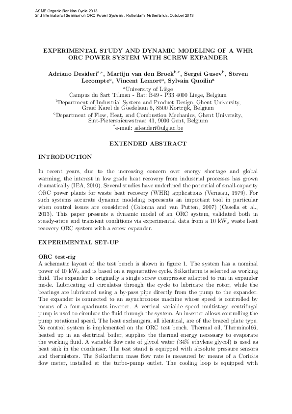 (PDF) Experimental study and dynamic modeling of a WHR ORC power system ...