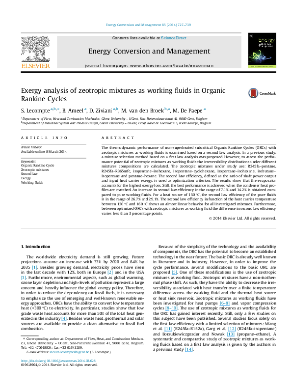 Pdf Exergy Analysis Of Zeotropic Mixtures As Working Fluids In Organic Rankine Cycles
