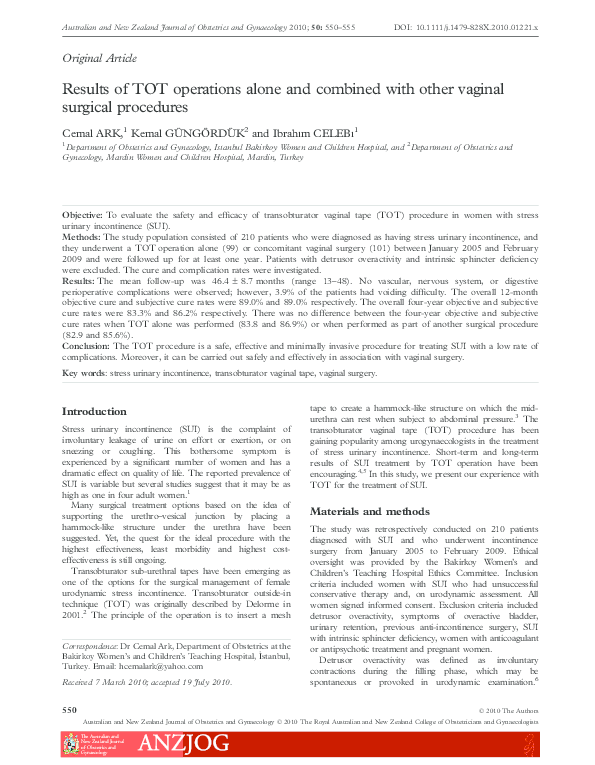 (PDF) Results of TOT operations alone and combined with other vaginal ...