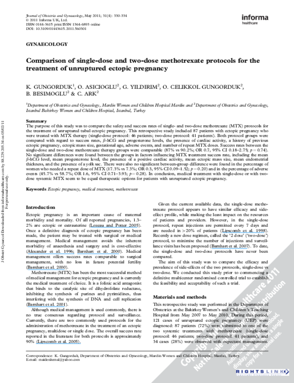 (PDF) Comparison of single-dose and two-dose methotrexate protocols for ...