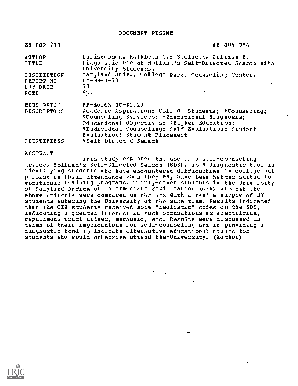 (PDF) Diagnostic Use of Holland's Self-Directed Search