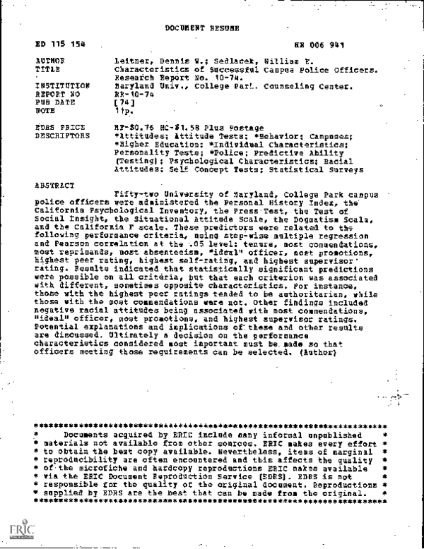 (PDF) Characteristics of Successful Campus Police Officers. Research ...