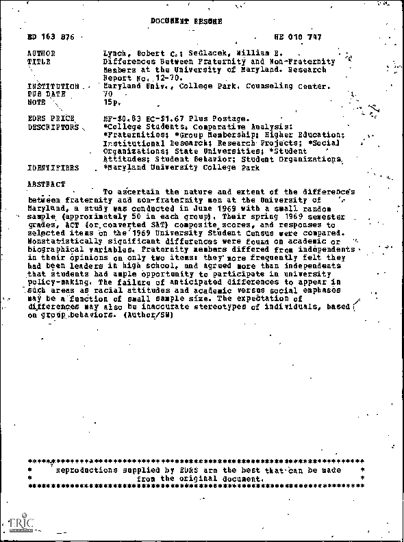 (PDF) Differences Between Fraternity and Non-Fraternity Members at the ...