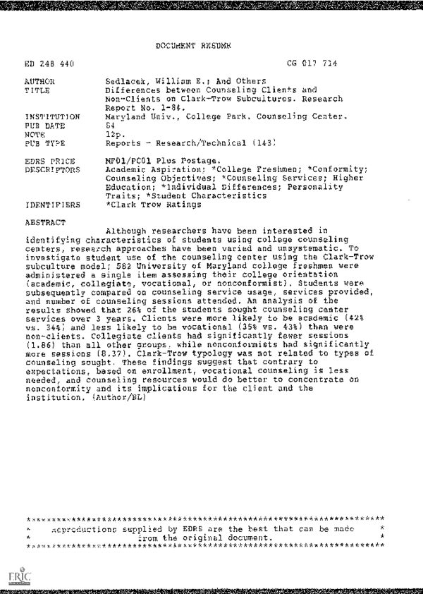 (PDF) Differences between Counseling Clients and Non-Clients on Clark ...