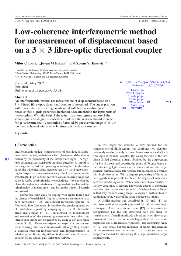 (PDF) Low-coherence interferometric method for measurement of displacement based on a 3 × 3 ...