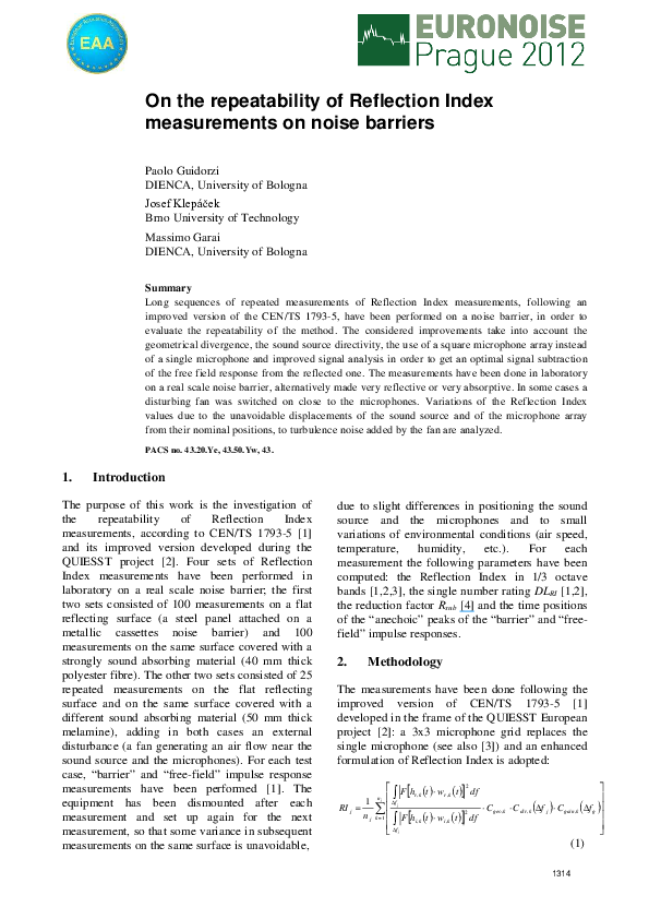 (PDF) On the repeatability of Reflection Index measurements on noise ...