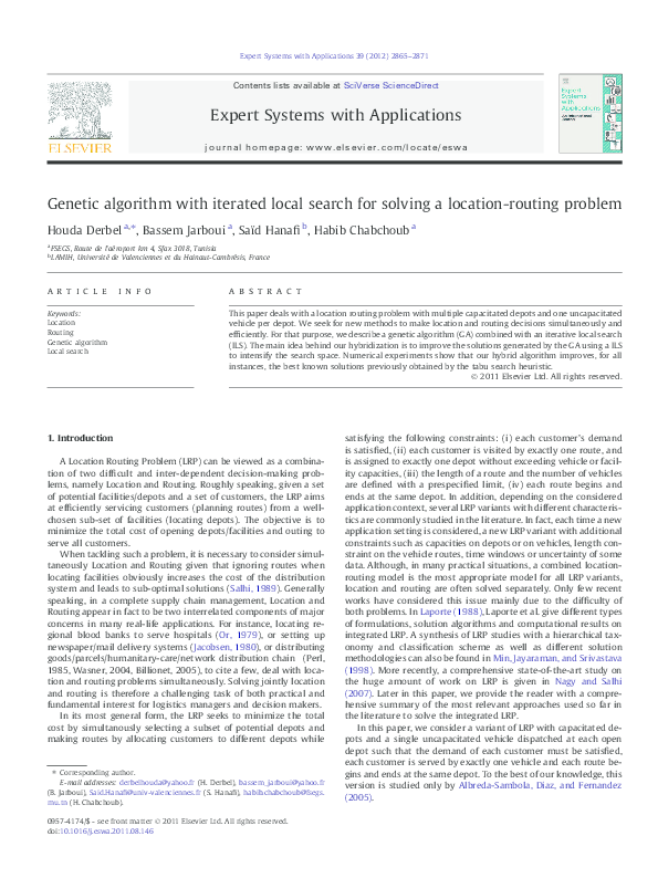 Pdf Genetic Algorithm With Iterated Local Search For Solving A Location Routing Problem 