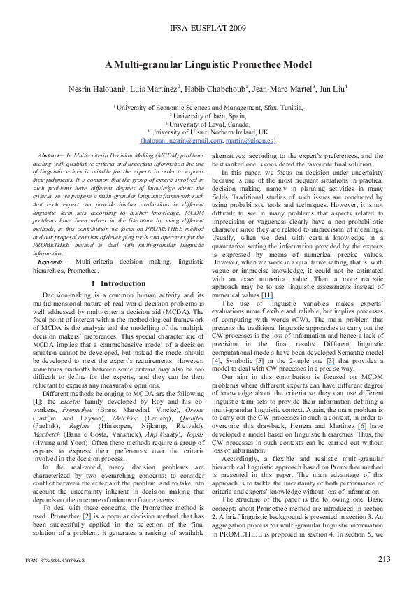 (PDF) A Multi-granular Linguistic Promethee Model