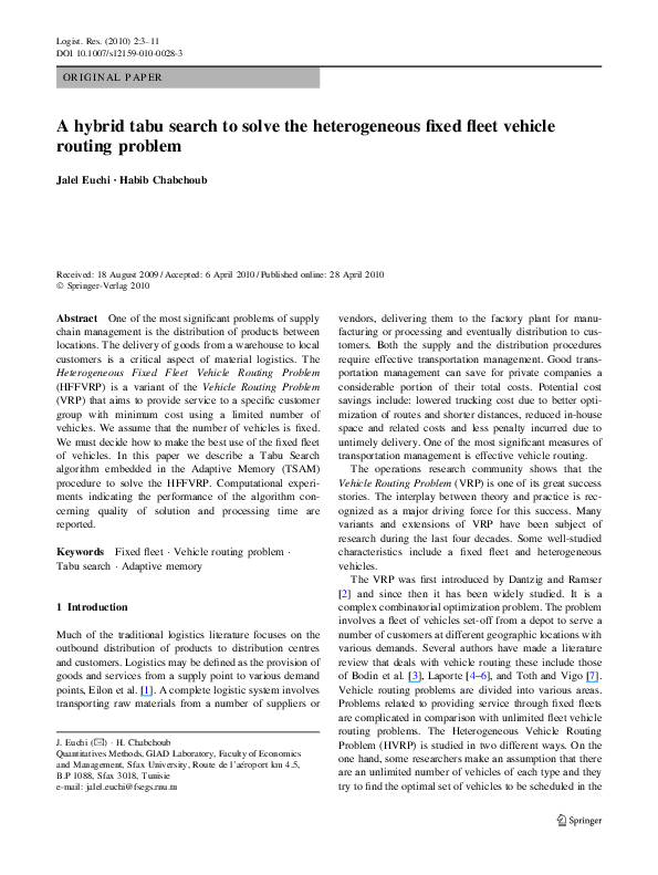 (PDF) A hybrid tabu search to solve the heterogeneous fixed fleet vehicle routing problem