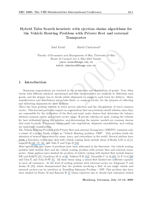 (PDF) Hybrid Tabu Search heuristic with ejection chains algorithms for the Vehicle Routing ...