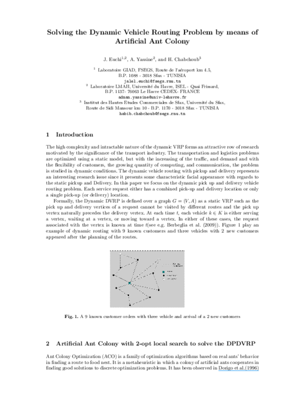(PDF) Solving the Dynamic Vehicle Routing Problem by means of Artificial Ant Colony