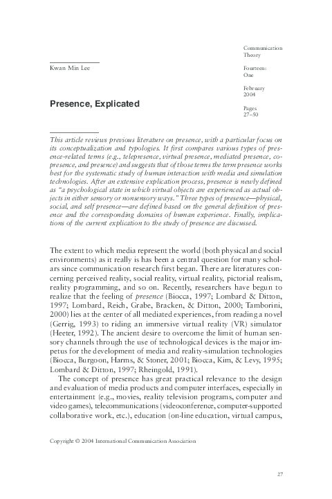(PDF) Presence, Explicated