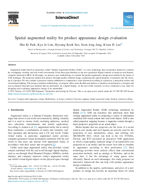 (PDF) Spatial augmented reality for product appearance design evaluation