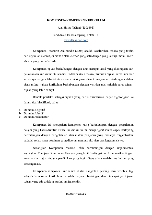 (DOC) KOMPONEN-KOMPONEN KURIKULUM
