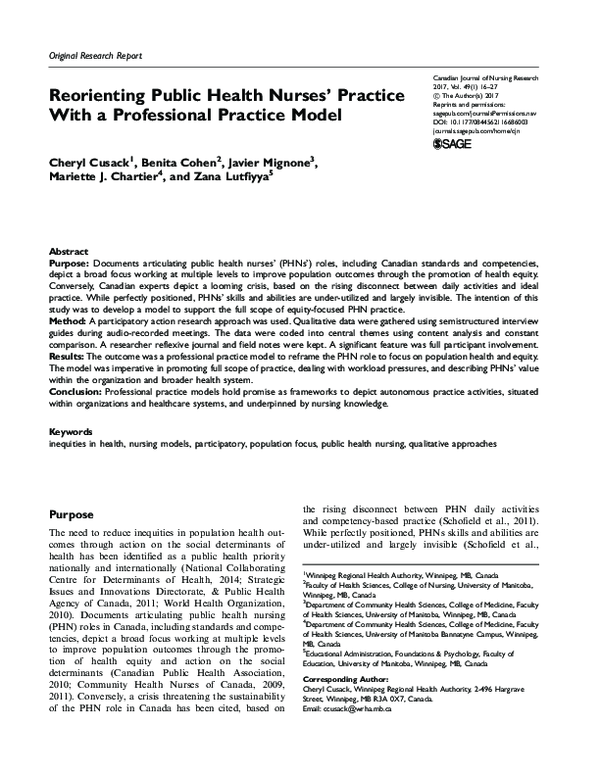 (PDF) Reorienting Public Health Nurses' Practice With a Professional ...