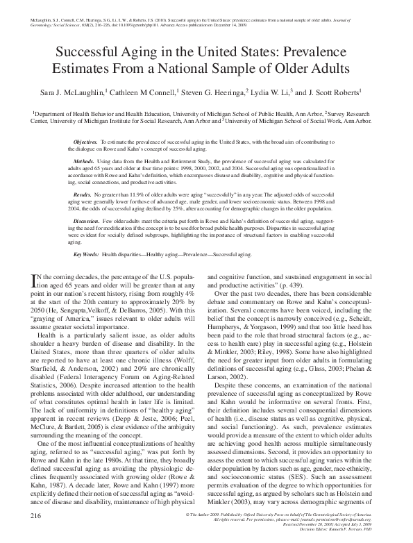 (PDF) Successful Aging in the United States: Prevalence Estimates From ...