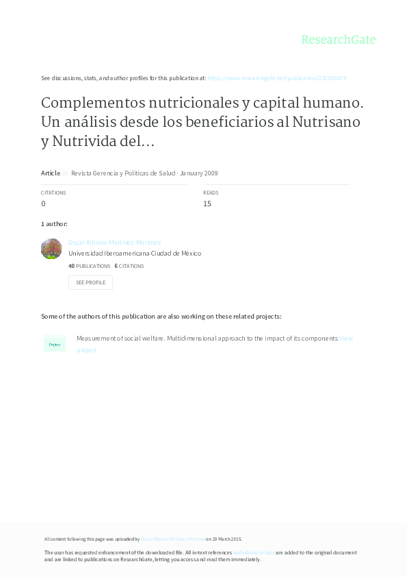 (PDF) Complementos nutricionales y capital humano. Un análisis desde los beneficiarios al ...