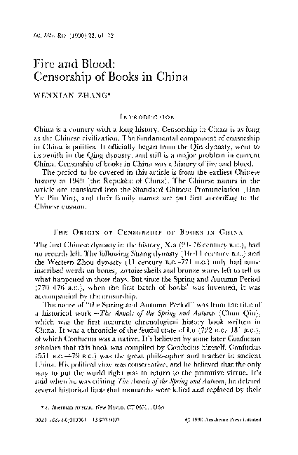 (PDF) Fire and blood: Censorship of books in China