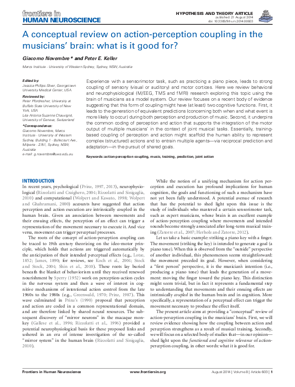 (PDF) A conceptual review on action-perception coupling in the ...