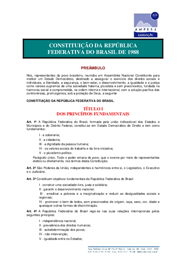 (PDF) CONSTITUIÇÃO DA REPÚBLICA FEDERATIVA DO BRASIL DE 1988