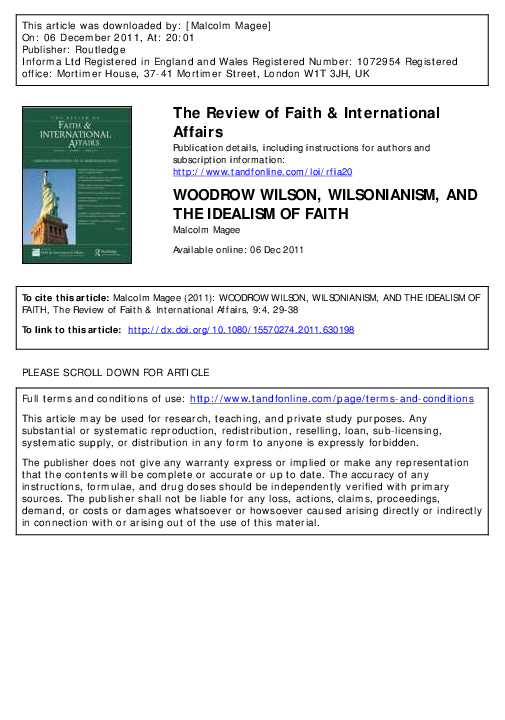 (PDF) The Review of Faith & International Affairs WOODROW WILSON ...