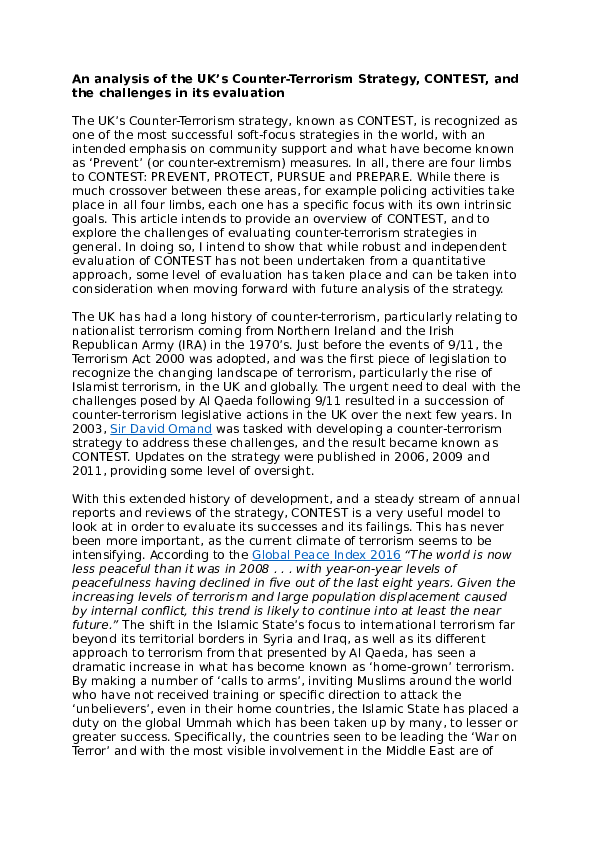 (DOC) An analysis of the UK's Counter-Terrorism Strategy, CONTEST, and ...