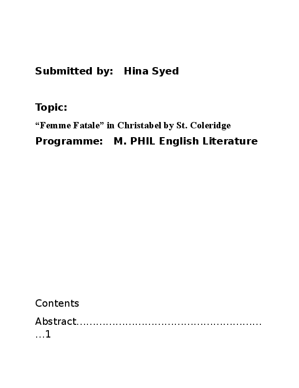 (DOC) “Femme Fatale” in Christabel by St. Coleridge