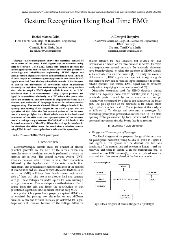 Pdf Gesture Recognition Using Real Time Emg Chinni R