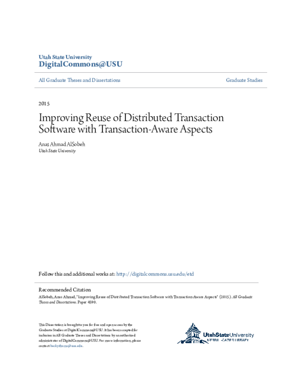 Pdf Improving Reuse Of Distributed Transaction Software With Transaction Aware Aspects Anas