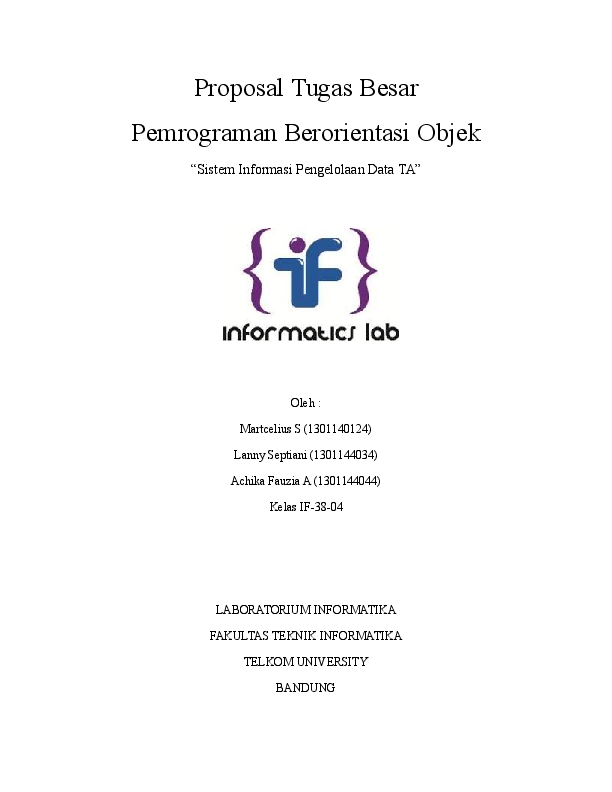 Doc Proposal Tugas Besar Pemrograman Berorientasi Objek Sistem Informasi Pengelolaan Data Ta”