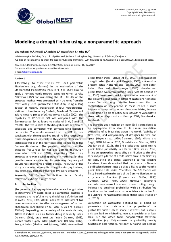 (PDF) Modeling a drought index using a nonparametric approach