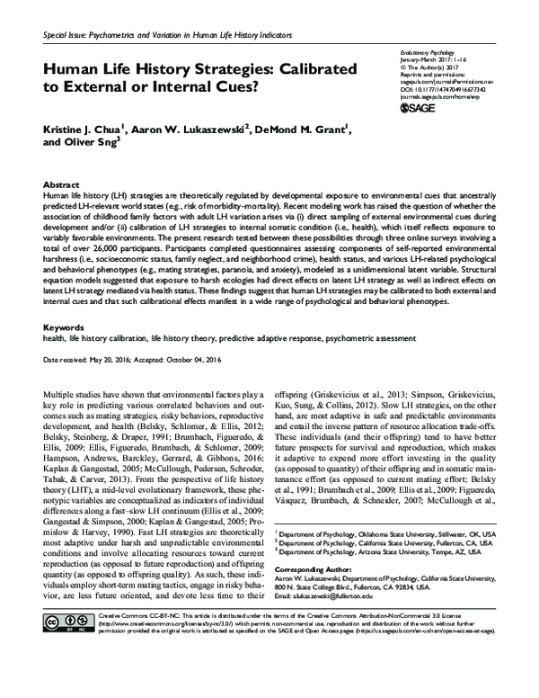 (PDF) Human Life History Strategies: Calibrated to External or Internal ...