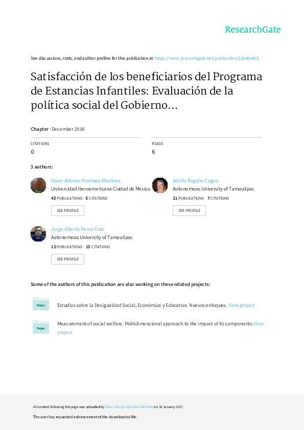 (PDF) Satisfacción de los beneficiarios del Programa de Estancias Infantiles: Evaluación de la ...