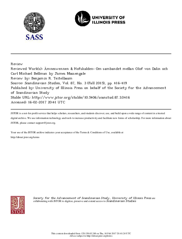 (PDF) - Review of James R. Massengale Ämneswennen & Hofskalden: Om ...
