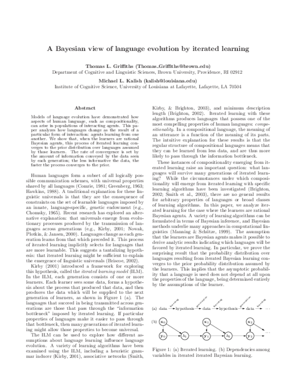 (PDF) A Bayesian view of language evolution by iterated learning