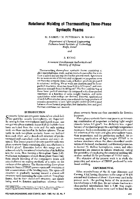 Pdf Rotational Molding Of Thermosetting Three Phase Syntactic Foams